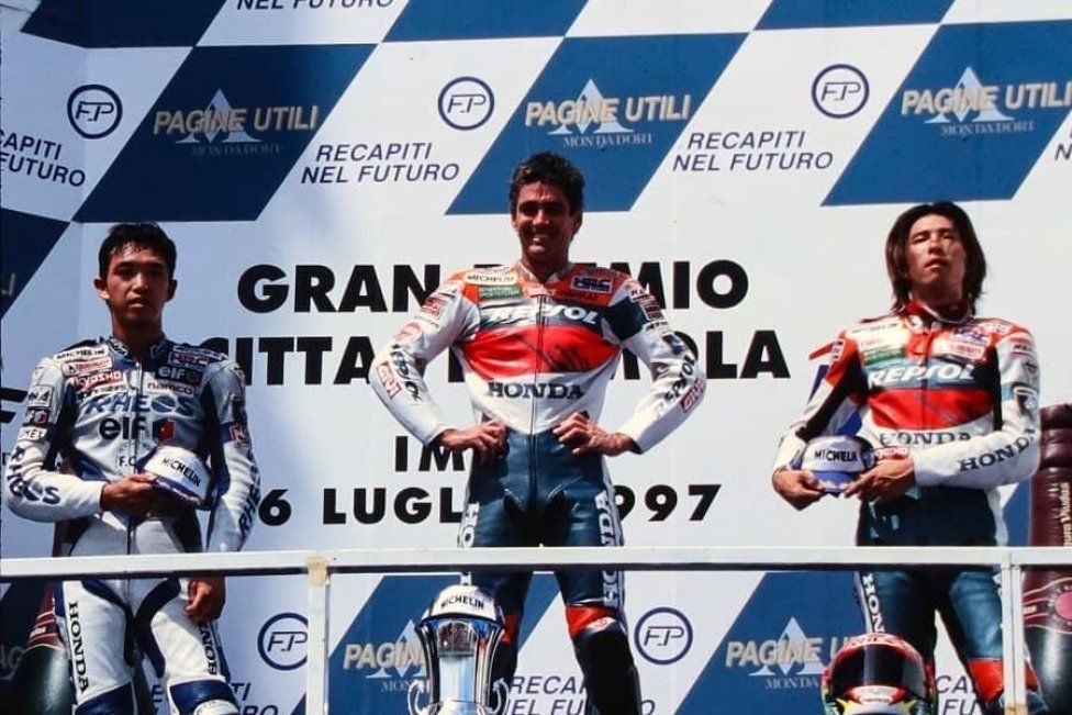 MotoGP, Aoki and Marquez brothers with Doohan on podium at Imola 1997 ...